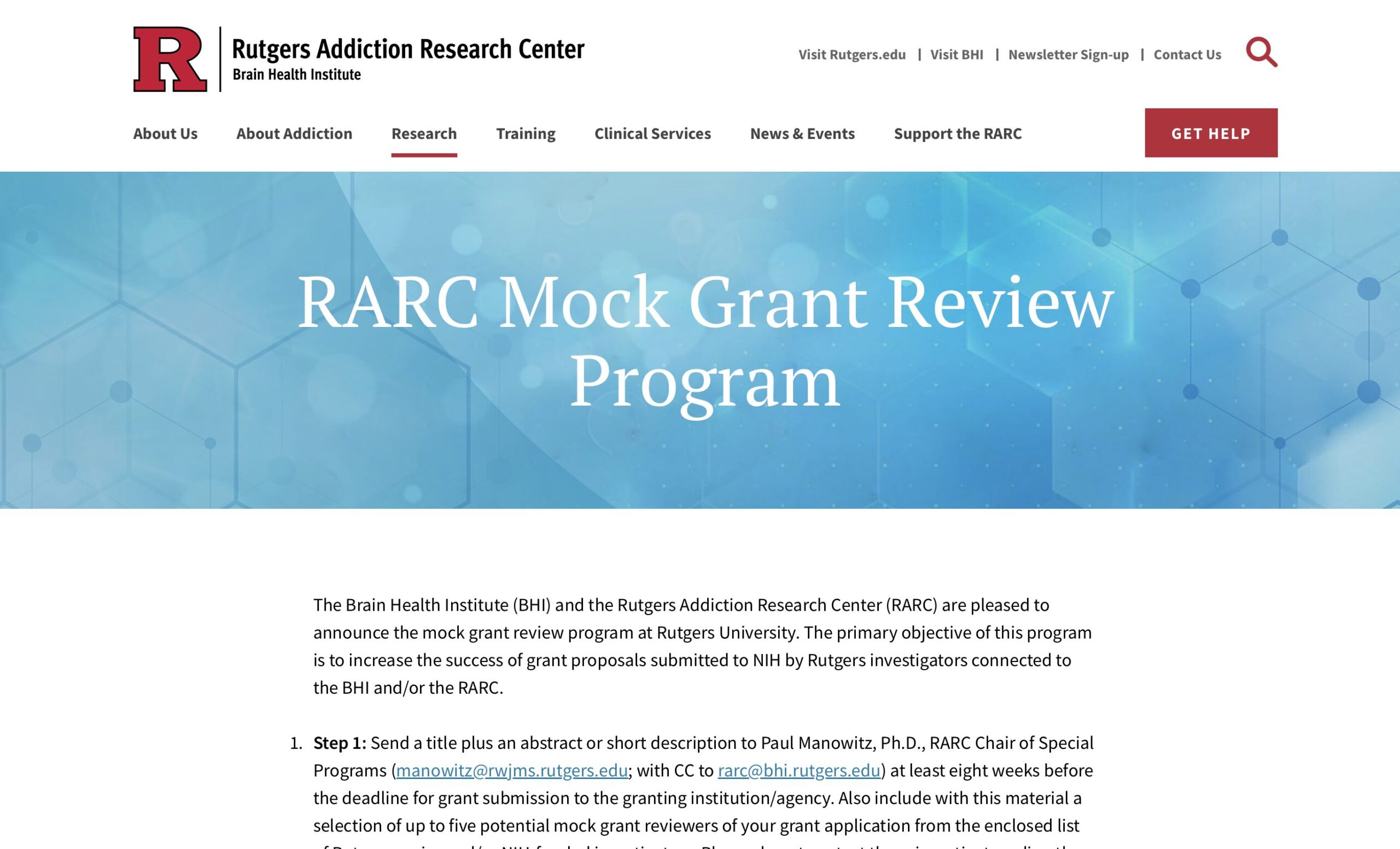 BHI-RARC Mock Grant Review Program - Rutgers Addiction Research Center ...